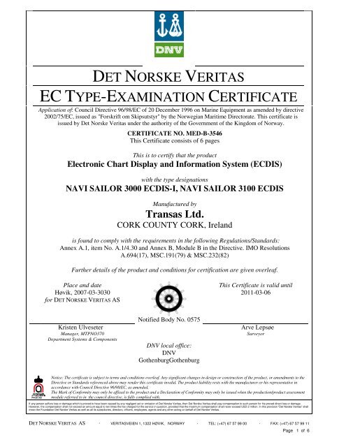 Electronic Chart Display and Information System ... - DNV Exchange