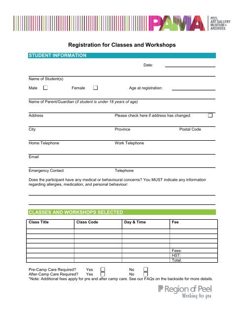 registration form - Peel Art Gallery Museum + Archives