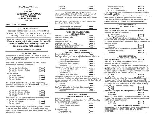 SubFinder™ System from CRS, INC. SUBSTITUTE EMPLOYEE ...