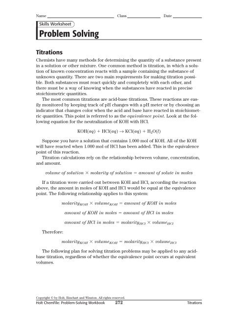 Titrations Practice Worksheet Titration Calculations (GCSE) By CMGs