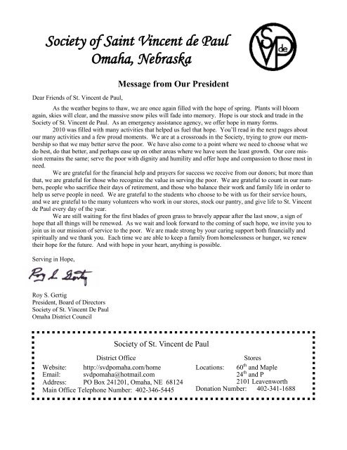 Society of Saint Vincent de Paul Omaha, Nebraska - St. Vincent de ...