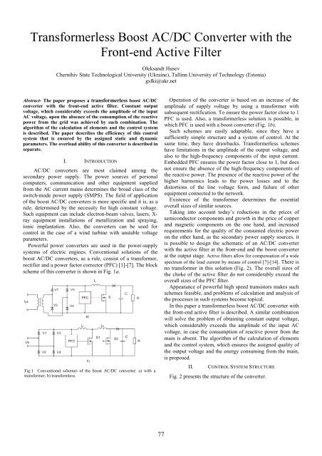 Transformerless Boost AC/DC Converter with the Front-end Active Filter