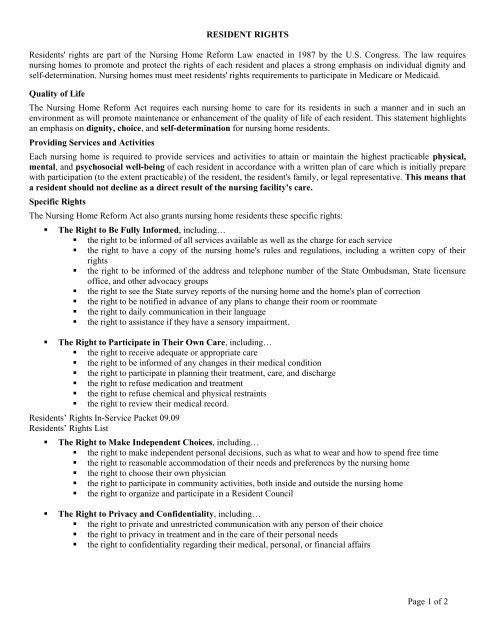 RESIDENT RIGHTS Residents' rights are part of the Nursing Home ...