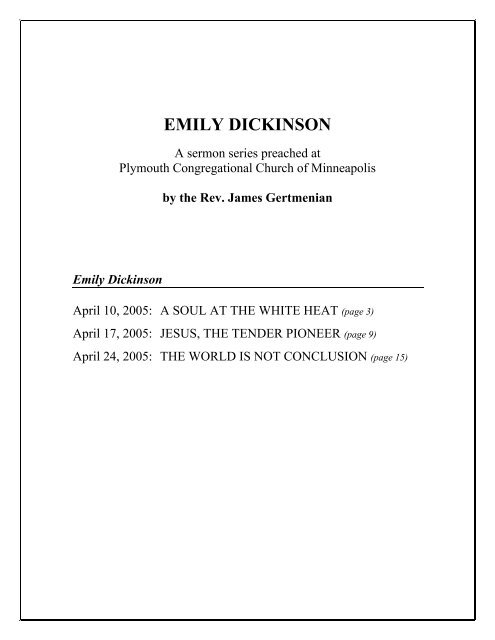 EMILY DICKINSON - Plymouth Congregational Church
