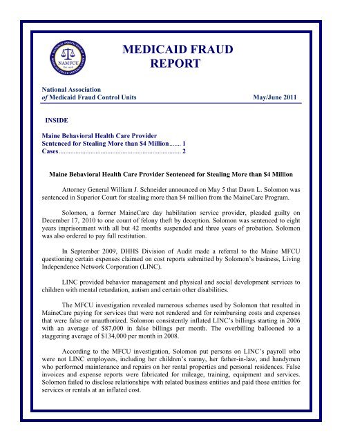 MEDICAID FRAUD REPORT - National Association of Medicaid ... MEDICAID FRAUD REPORT - National Association of Medicaid ...