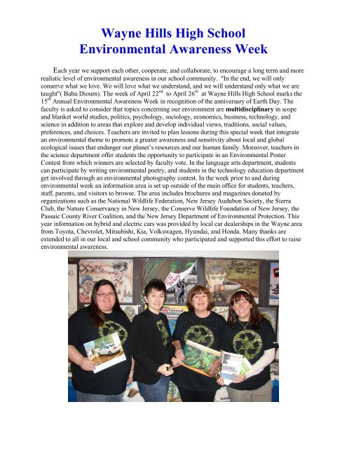 Wayne Hills High School Environmental Awareness Week