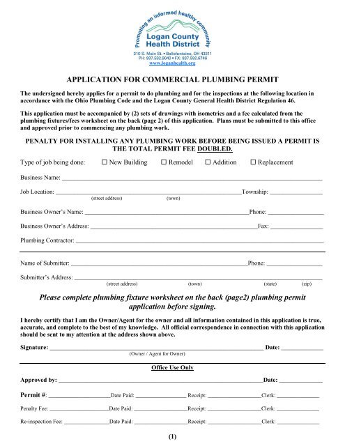 application for commercial plumbing permit - Logan County Health ...