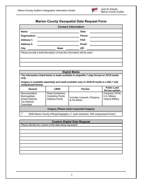 GIS Data Request Form. - Marion County