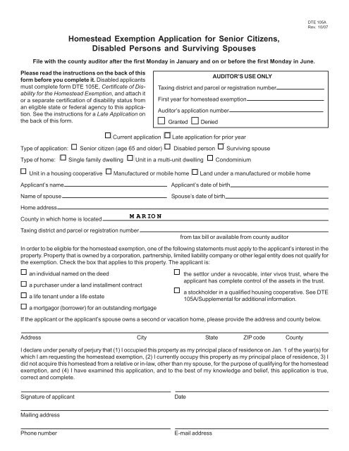 Homestead Exemption Application for Senior ... - Marion County