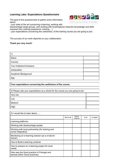 Learning Labs- Expectations Questionnaire