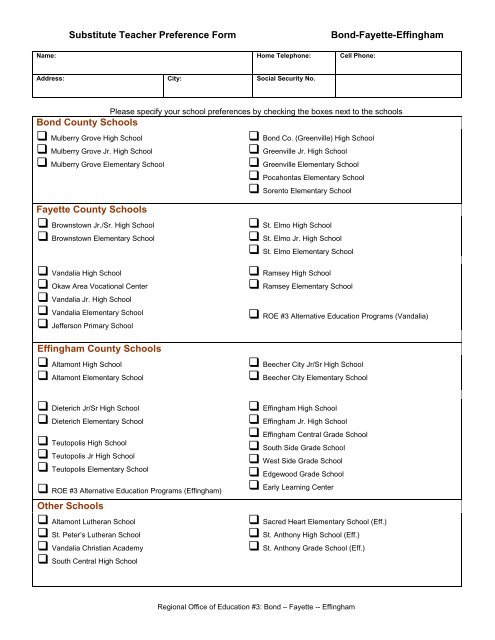 Substitute Teacher Preference Form Bond-Fayette ... - ROE #3