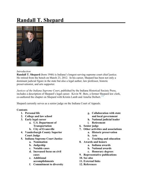 Randall T. Shepard - Indianapolis Bar Association