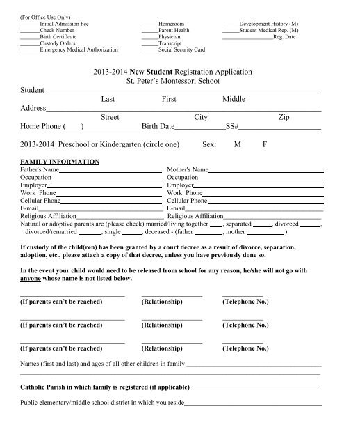 Montessori NEW Student Registration Form St Peter s School montessori-new-student-registration-form-st-peter-s-school