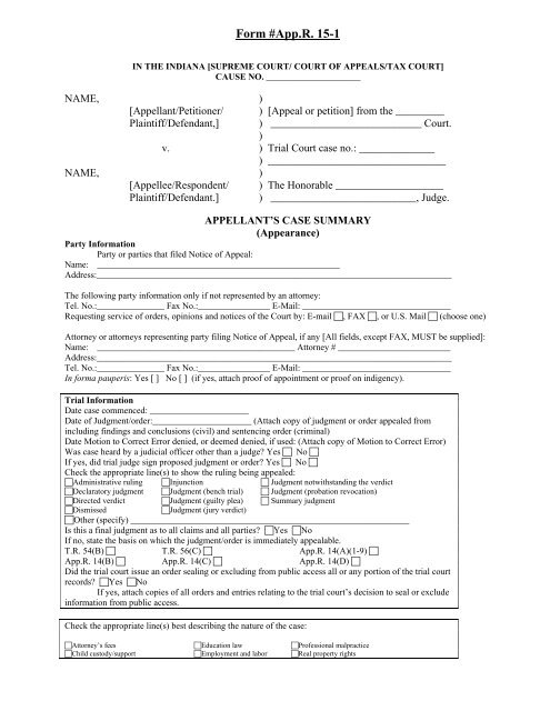Form #App.R. 15-1 - Indianapolis Bar Association