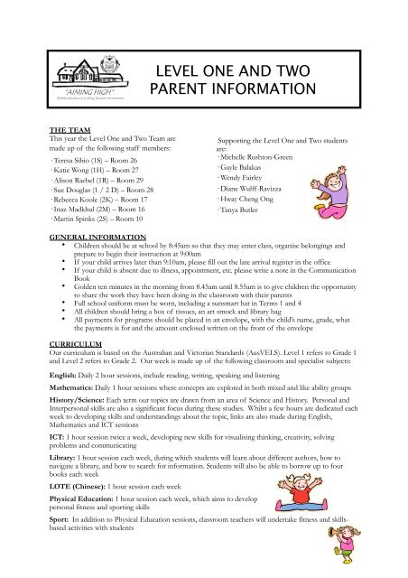 Level 1 and 2 Parent Information Handout 2012 - Doncaster Primary ...