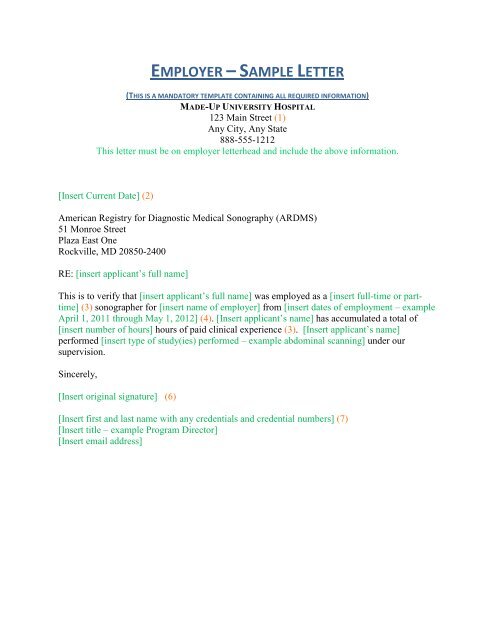 EMPLOYER â SAMPLE LETTER - ARDMS