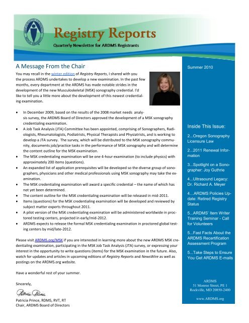 A Message From the Chair - ARDMS