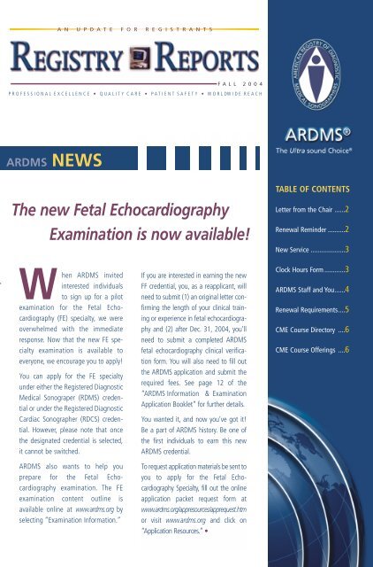 The new Fetal Echocardiography Examination is now ... - ARDMS