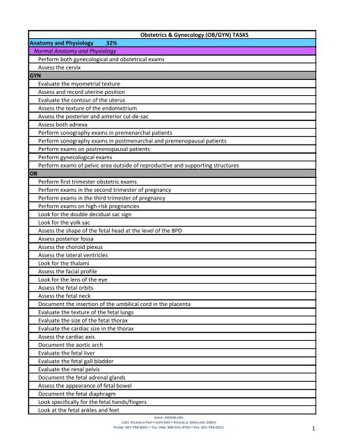 Obstetrics & Gynecology (OB/GYN) TASKS Anatomy and ... - ARDMS