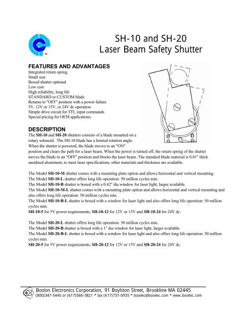 SH-10 and SH-20 Laser Beam Safety Shutter - Boston Electronics ...