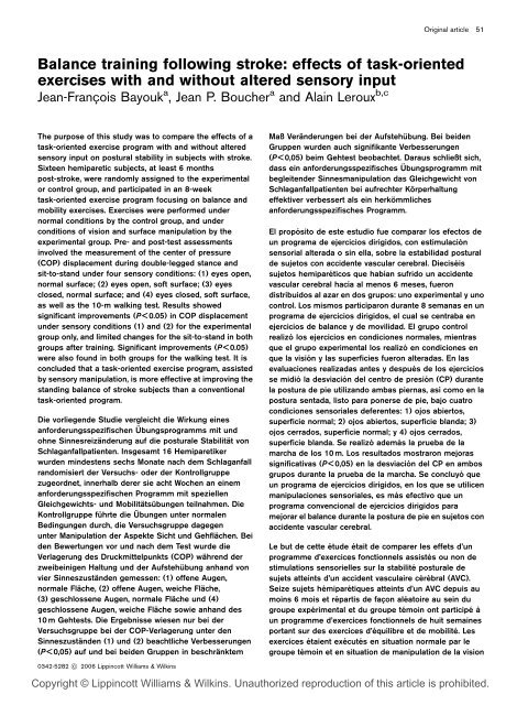 Balance training following stroke: effects of task-oriented exercises ...