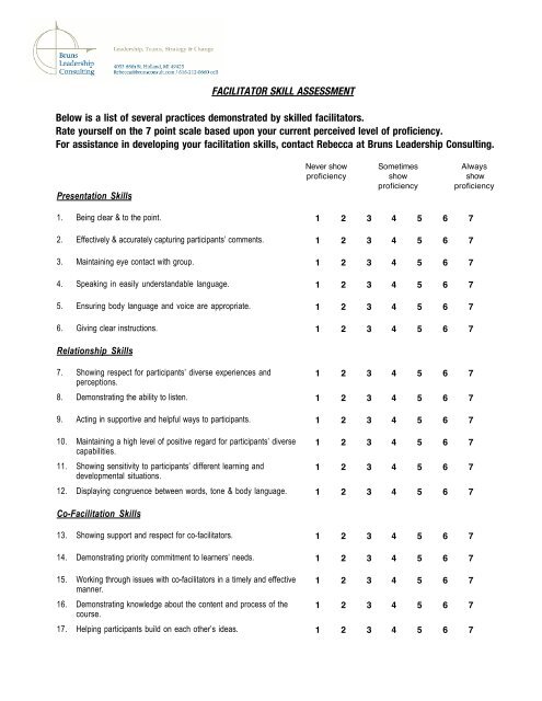 Facilitators Skills Assessment - Bruns Leadership Consulting