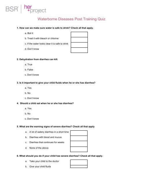 Waterborne Diseases Post Training Quiz - HERproject