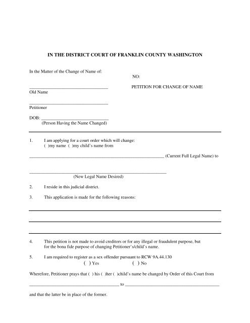 Petition for Name Change - Franklin County