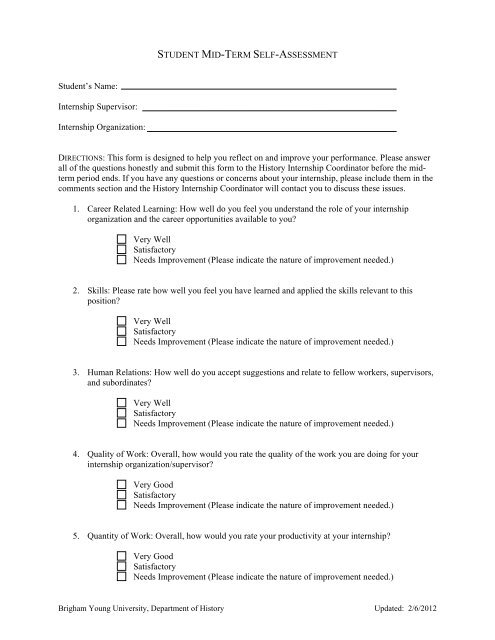 Mid-term Self-Assessment - BYU History Department - Brigham ...