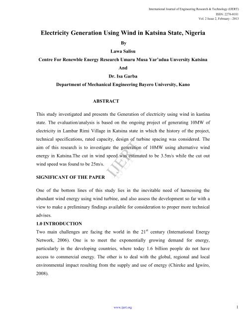 Electricity generation using wind in katsina state, nigeria - ecowrex