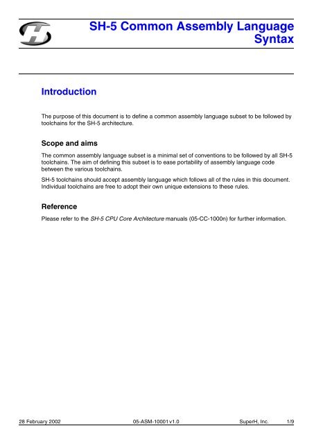 Sh 5 Common Assembly Language Syntax 