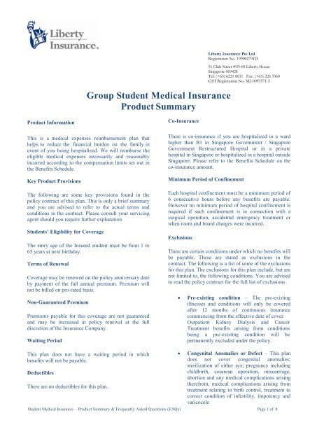 Group Student Medical Insurance Product Summary - TUM Asia