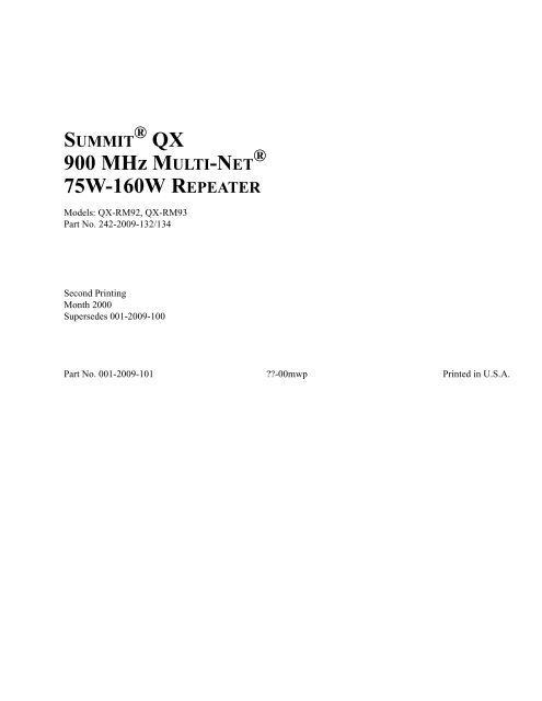 QX 900 MHz MULTI-NET 75W-160W REPEATER - EFJohnson