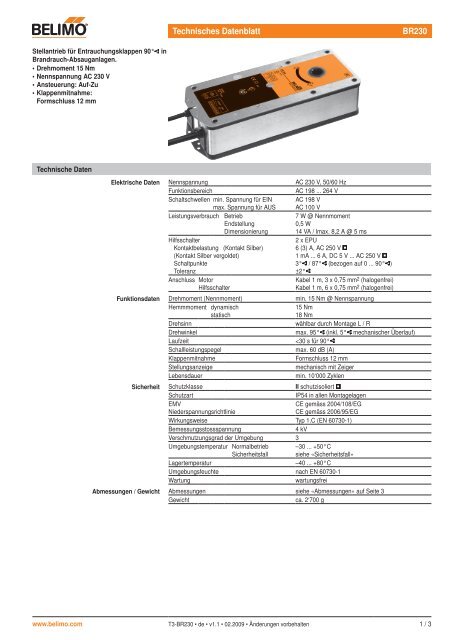 Technisches Datenblatt BR230 - Belimo