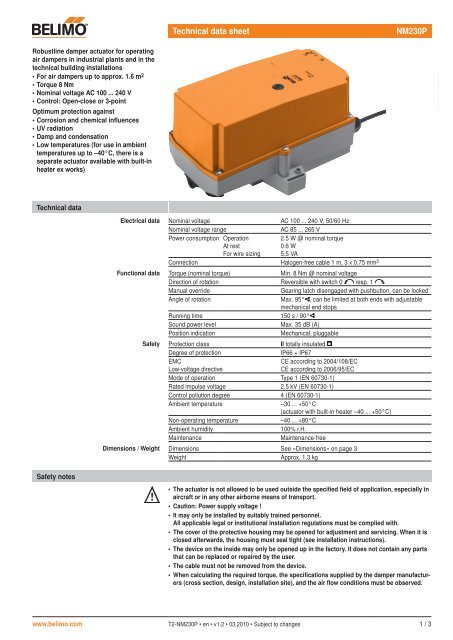 Technical data sheet NM230P - Belimo