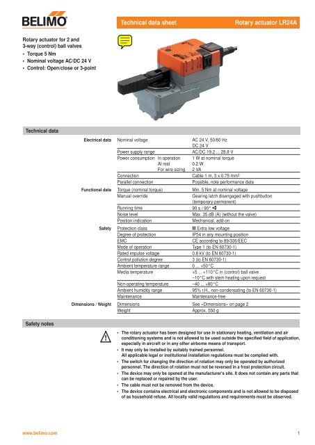 Technical data sheet Rotary actuator LR24A - Belimo