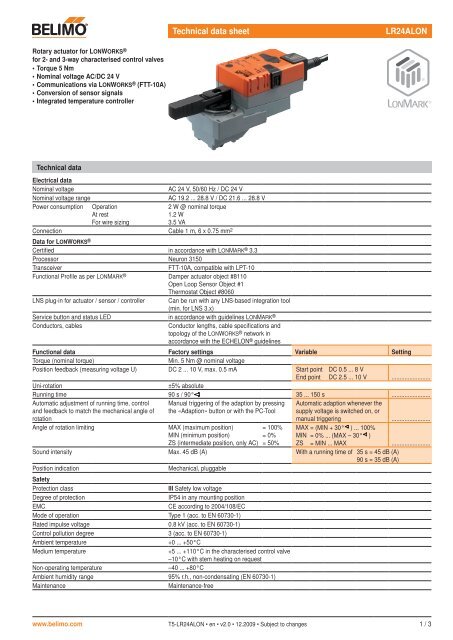 Technical data sheet LR24ALON - Belimo