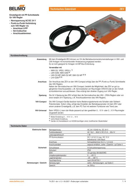 Technisches Datenblatt ZEV - Belimo