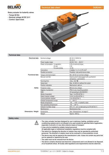 Technical data sheet DGR24A-7 - Belimo