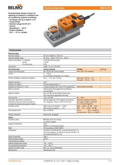 Technical data sheet SM24A-R9 - Belimo