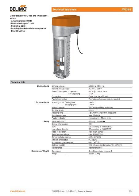 Technical data sheet AV230-3 - Belimo