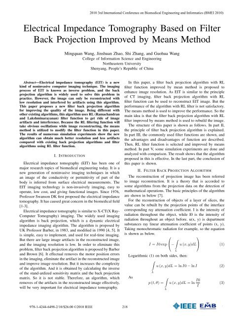 Electrical Impedance Tomography Based on Filter Back Projection ...