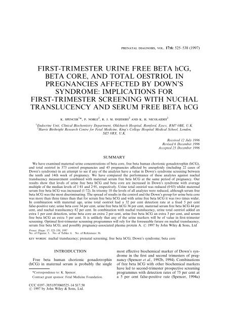 FIRST-TRIMESTER URINE FREE BETA hCG, BETA CORE, AND ...