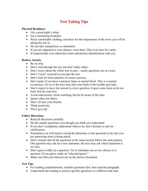 Test Taking Tips