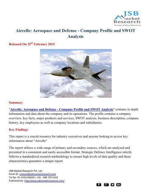 JSB Market Research : Aircelle: Aerospace and Defense - Company Profile ...