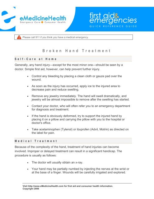 Broken Hand Treatment - First Aid & Emergencies Quick Reference ...