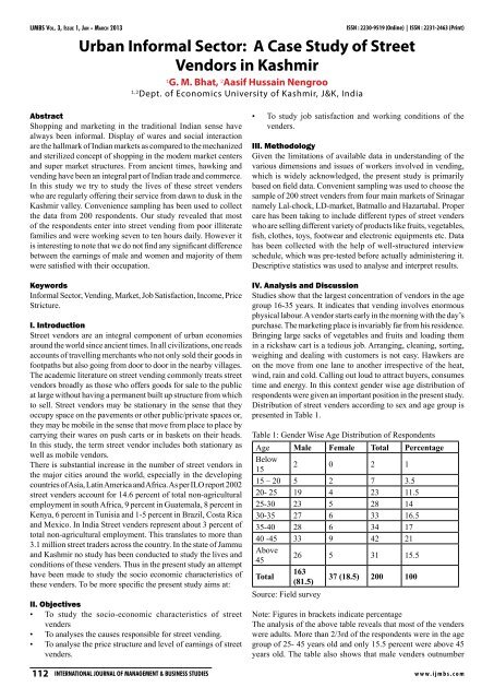 Urban Informal Sector: A Case Study of Street Vendors ... - Ijmbs.com