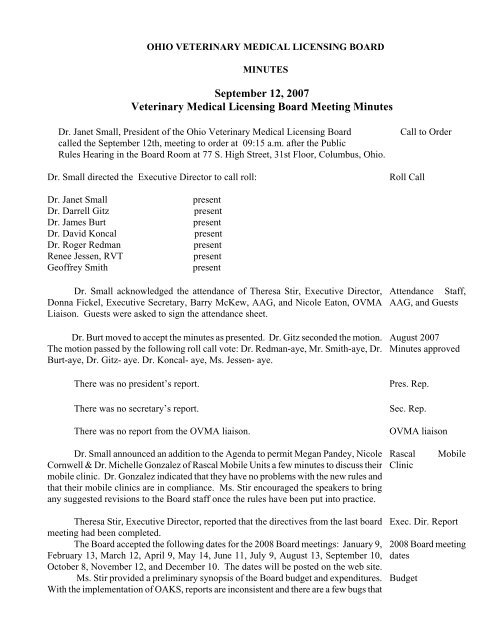 OHIO VETERINARY MEDICAL LICENSING BOARD - ovmlb