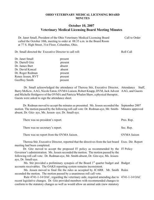 OHIO VETERINARY MEDICAL LICENSING BOARD - ovmlb