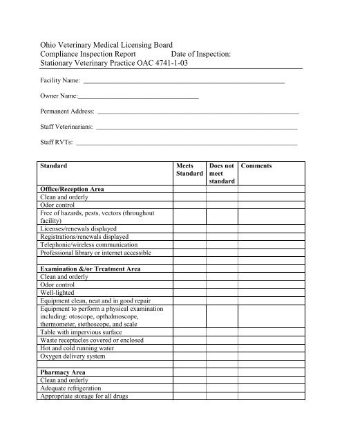 Download The Compliance Inspection Form - ovmlb